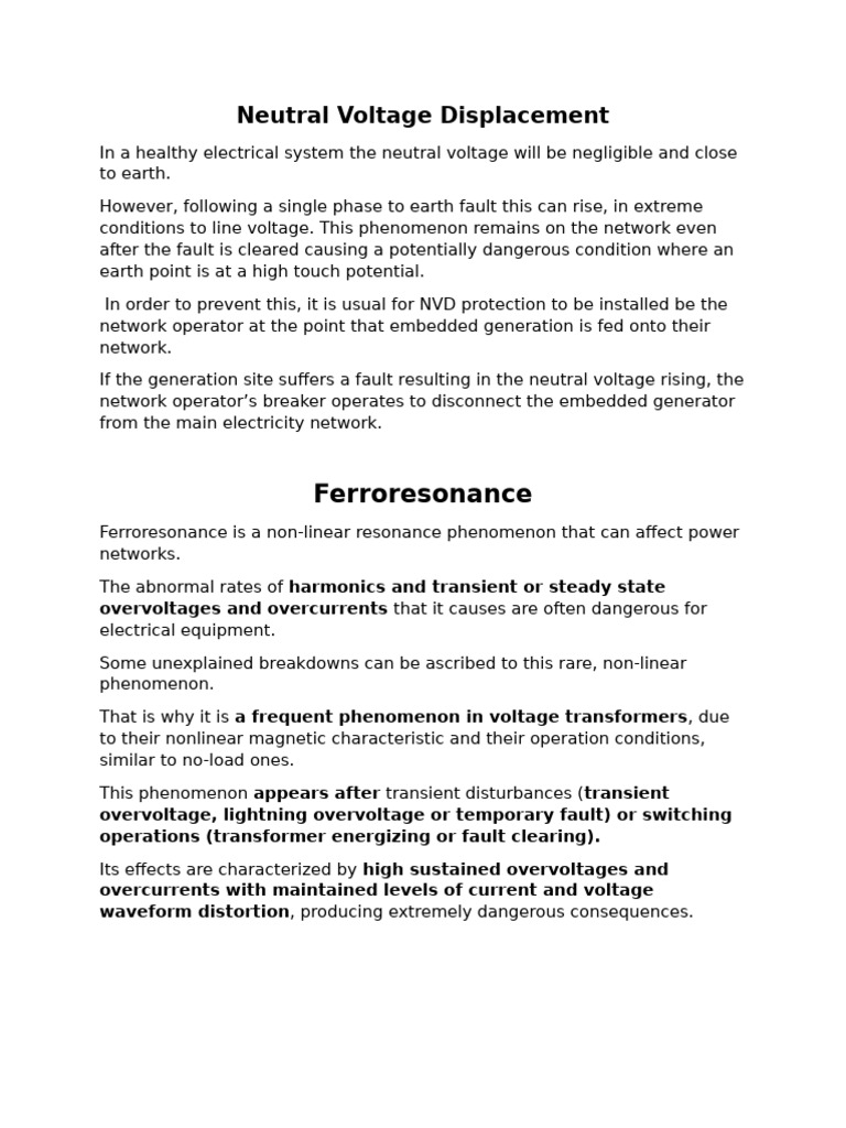 Neutral Voltage Displacement & Ferroresonance | PDF
