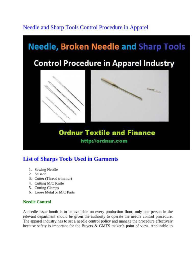 Needle and Sharp Tools Control Procedure in Apparel | PDF