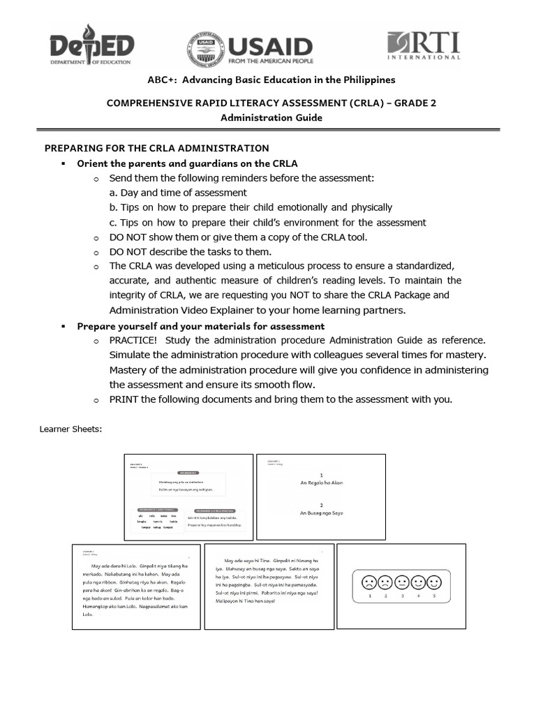 CRLA Administration Guide (Grade 2) | PDF | Question | Learning