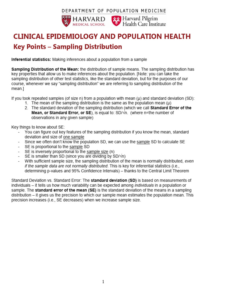 CEPH 1 - Session 3 - Sampling Distribution Key Points | PDF