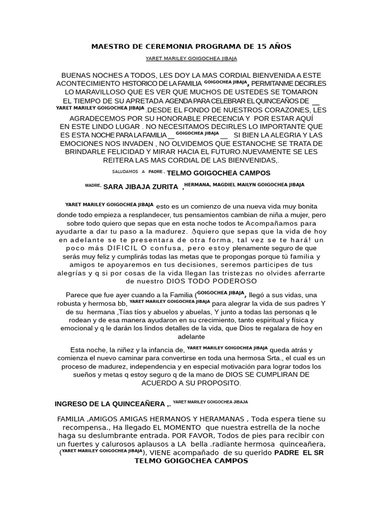 Maestro de Ceremonia Programa de 15 Años | PDF