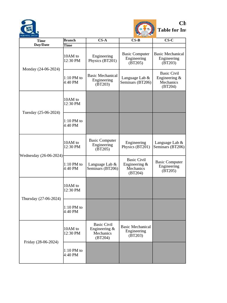 Internal Lab Test Time Table II Sem | PDF