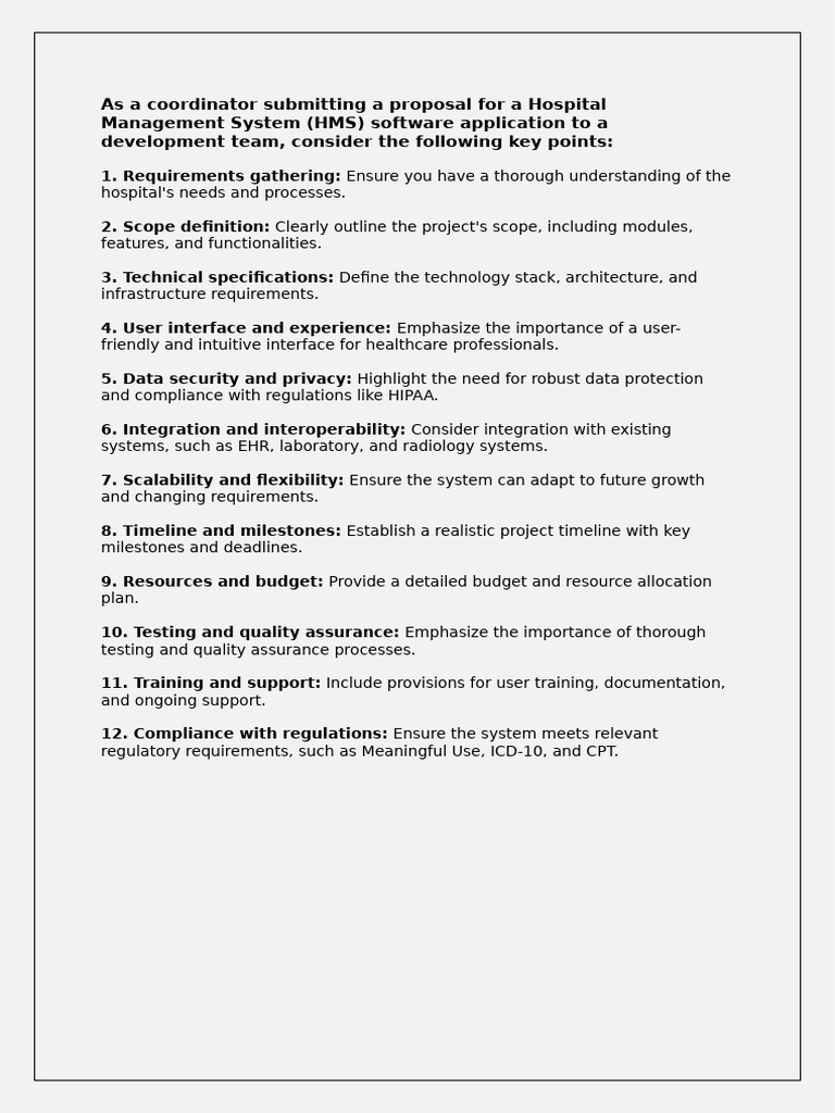 As A Coordinator Submitting A Proposal For A Hospital Management System | PDF