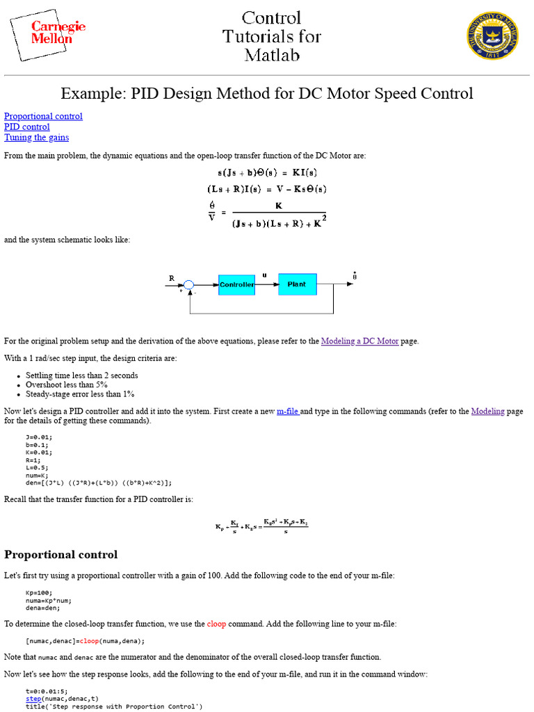 Experiment 9 - PID Design Method For DC Motor Speed Control | PDF ...