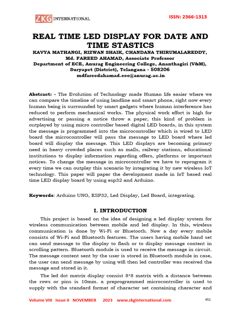Real Time Led Display For Date and Time Stastics | PDF | Internet Of ...