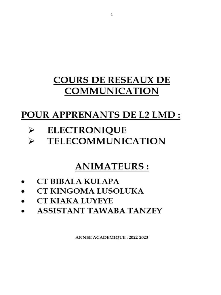 Cours Des Reseaux L2 Telecom Et Electroniques Bon 26 09 2023 | PDF