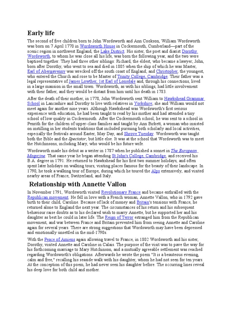 Early Life | PDF | William Wordsworth | English Poetry