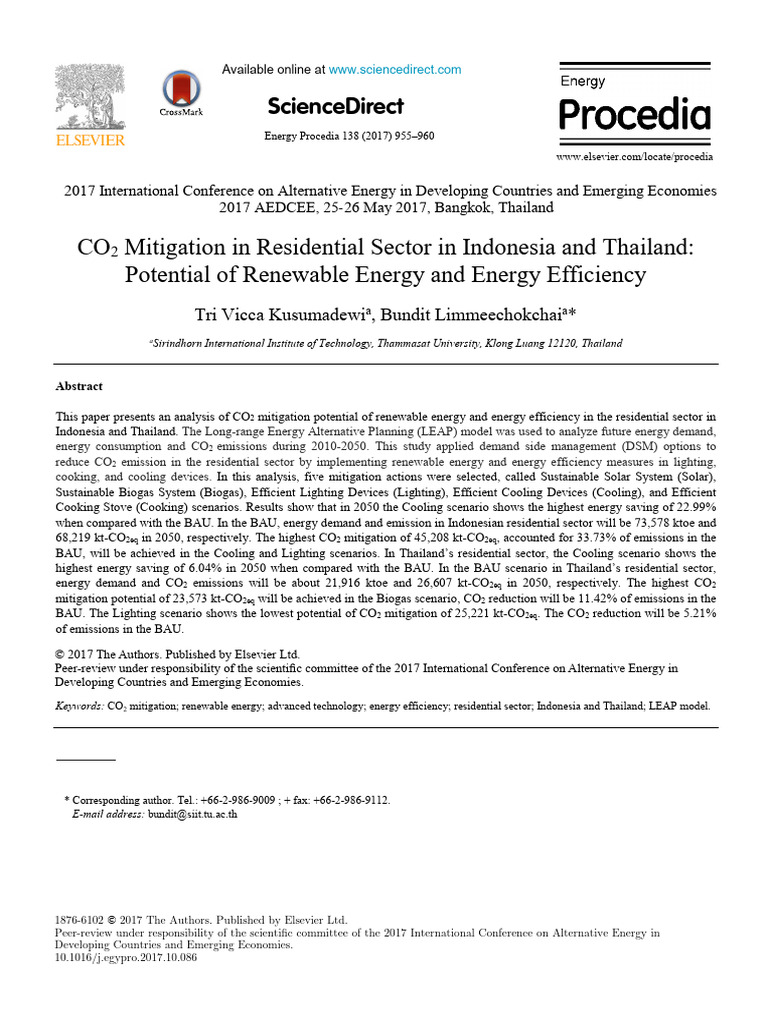 CO2 Mitigation in Residential Sector in Indonesia and Thailand Potential of Renewable Energy and ...