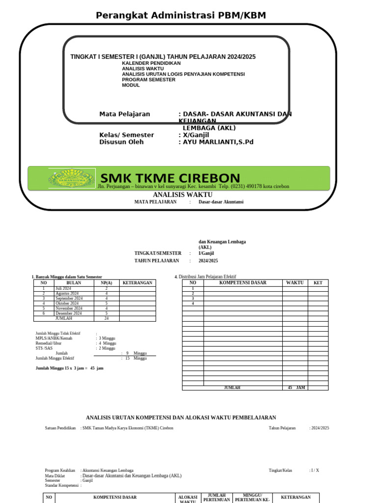 Administrasi KBM Kelas X | PDF