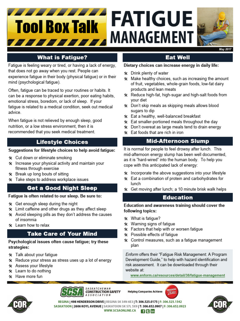 Fatigue Management ToolBox May2017 | PDF