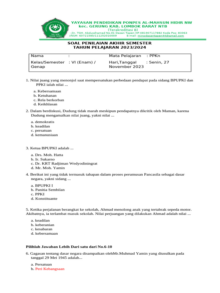 Soal PAS PKN 2023 | PDF