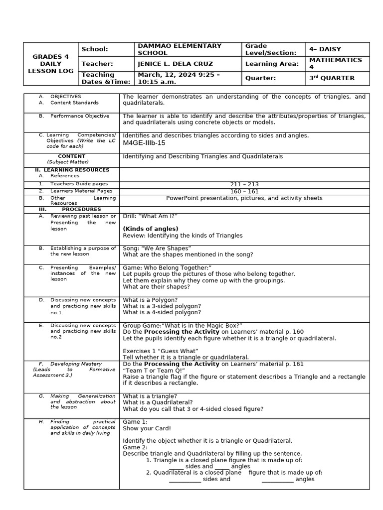 Co Math - q3 - Lesson Plan | PDF