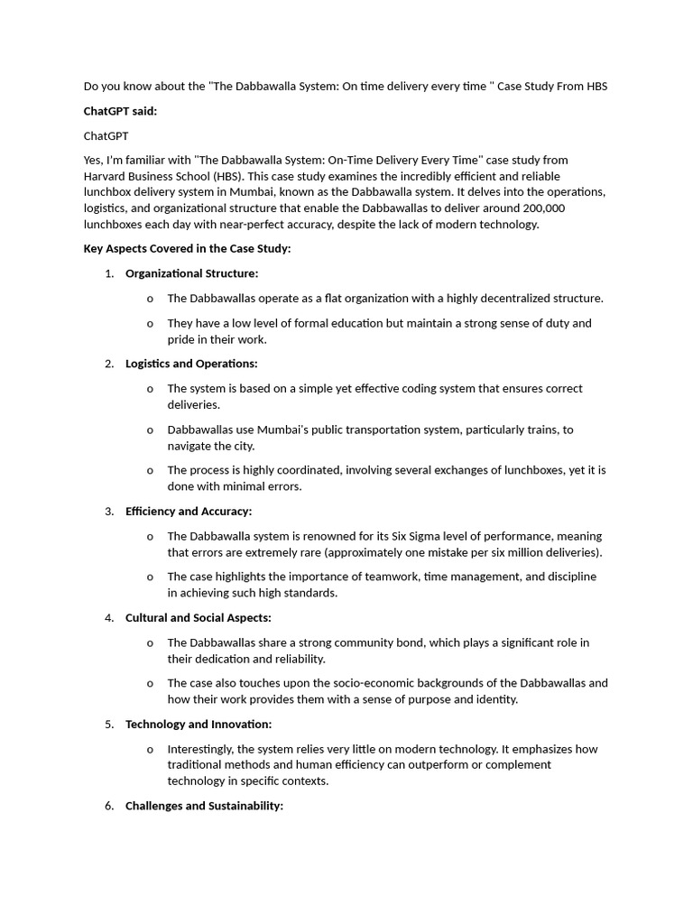 The Dabbawalla System On Time Delivery Every Time | PDF