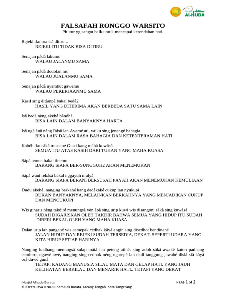 Filisofi - FALSAFAH RONGGO WARSITO | PDF