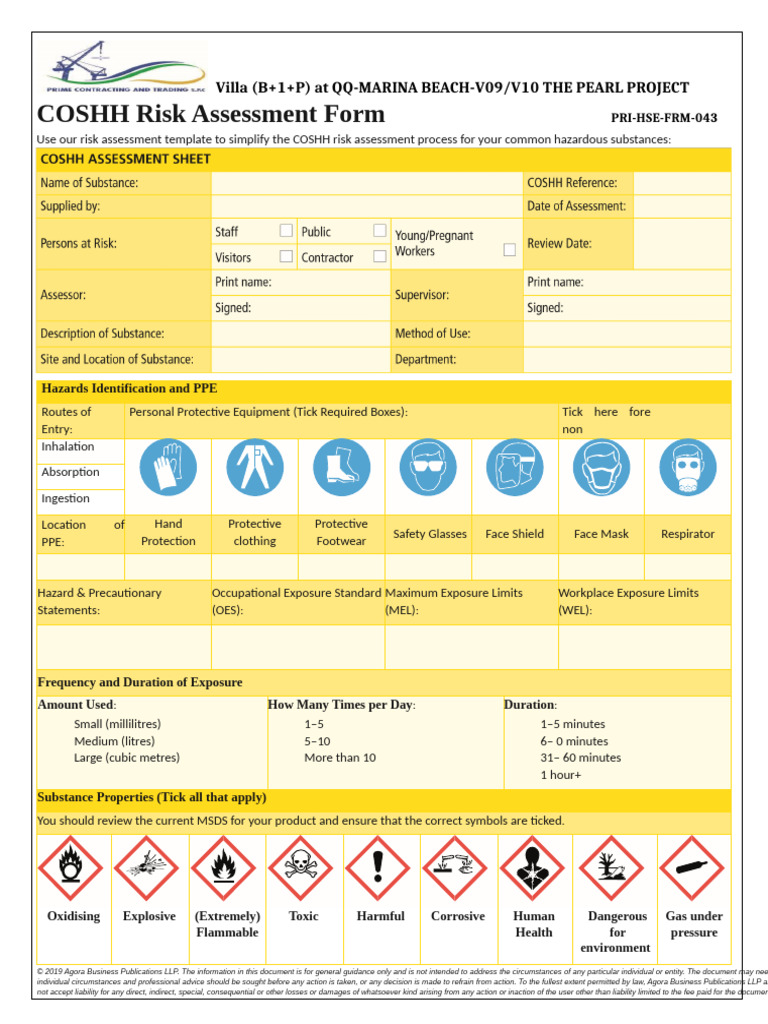 PRI-HSE-FRM-043 COSHH Risk Assessment Form | PDF | Personal Protective ...