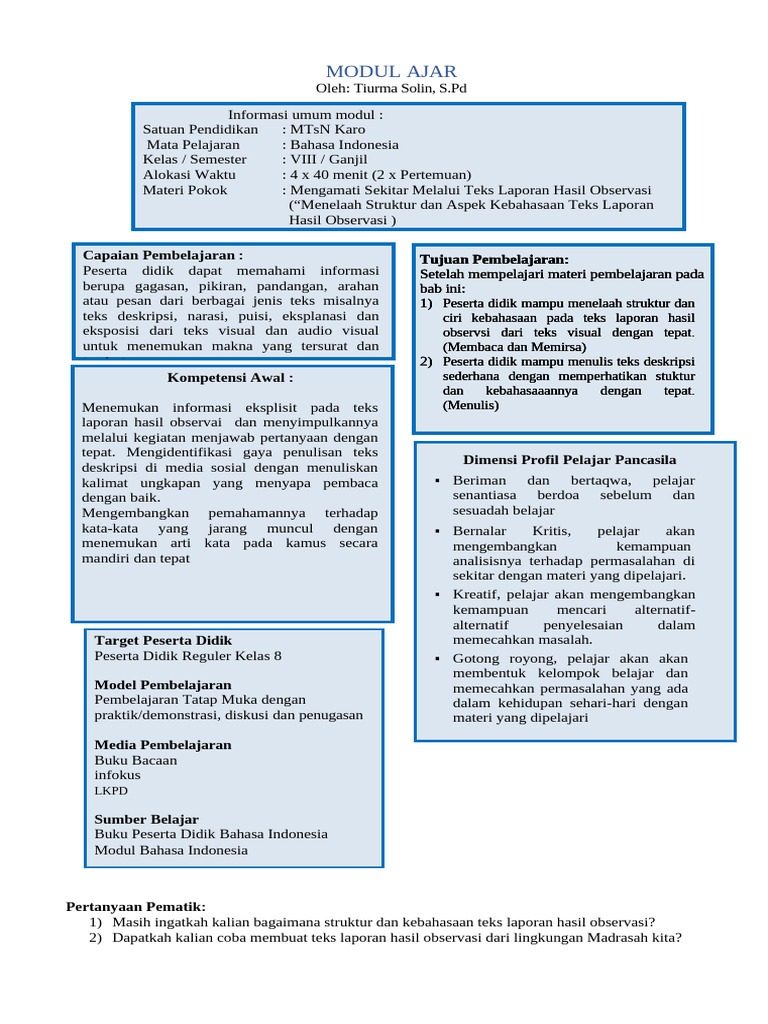 Bab 1 Modul Ajar Struktur Teks LHO | PDF