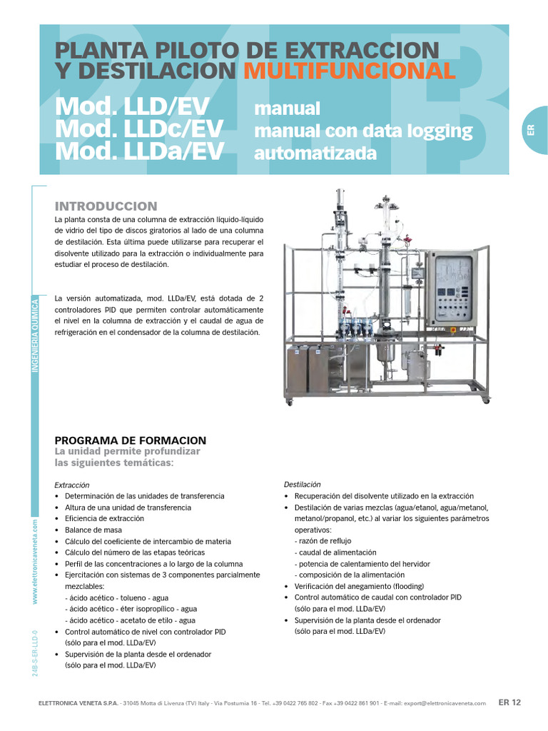 Mod. Lld/Ev Mod. Lldc/Ev Mod. Llda/Ev: Planta Piloto de Extraccion Y Destilacion | PDF