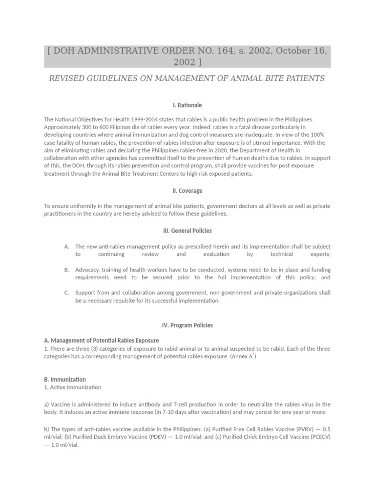 DOH ADMINISTRATIVE ORDER NO. 164, S. 2002, October 16, 2002 | PDF