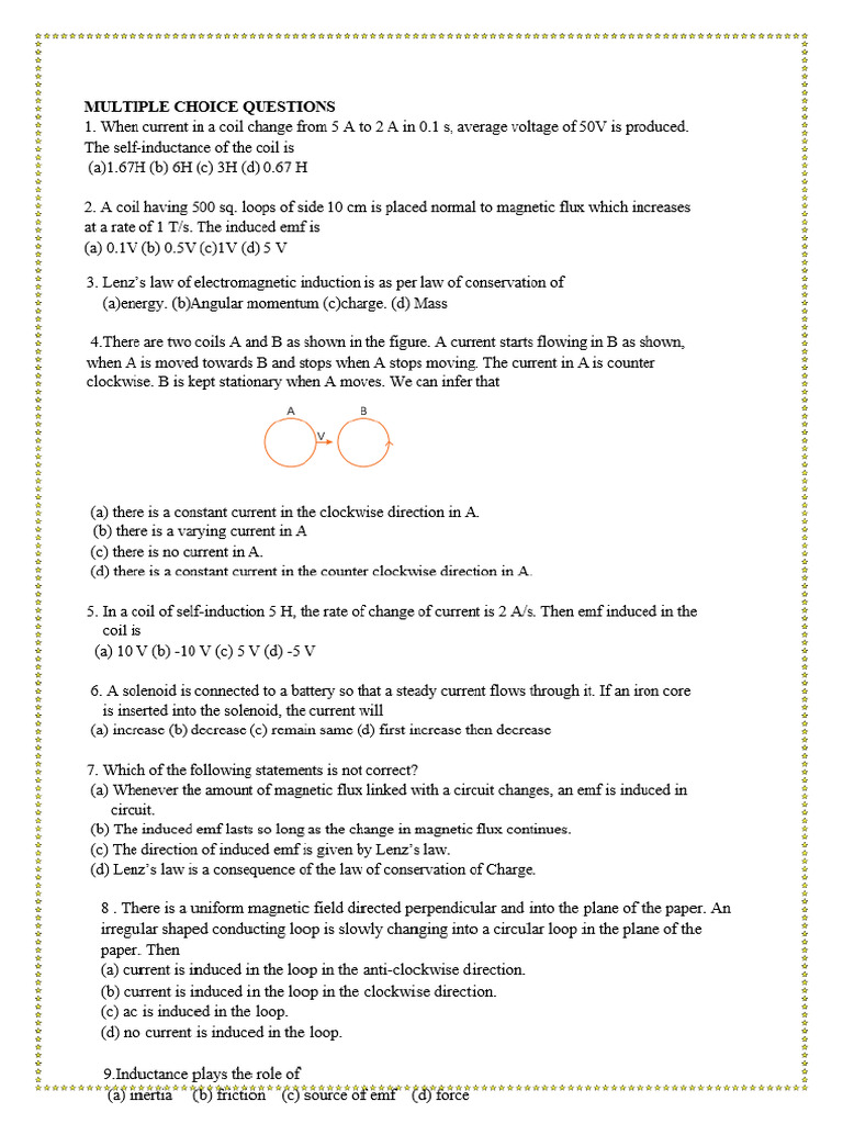 Assertion Reason Questions on Electromagnetic Induction | PDF | Electromagnetic Induction ...
