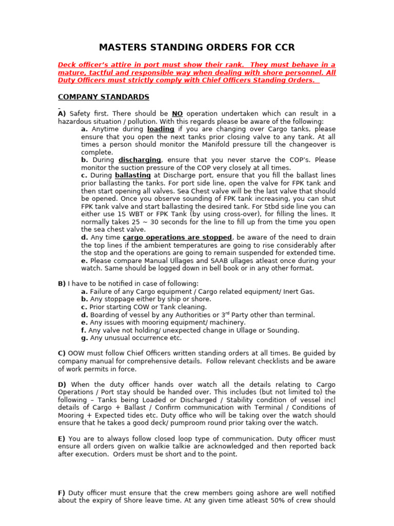 Master Standing Order - CCR - MAY 2023 | PDF