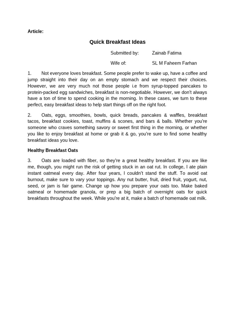 Quick Breakfast Ideas | PDF