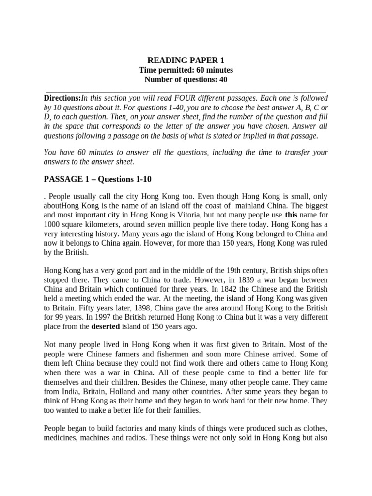 Reading Paper 1 | PDF