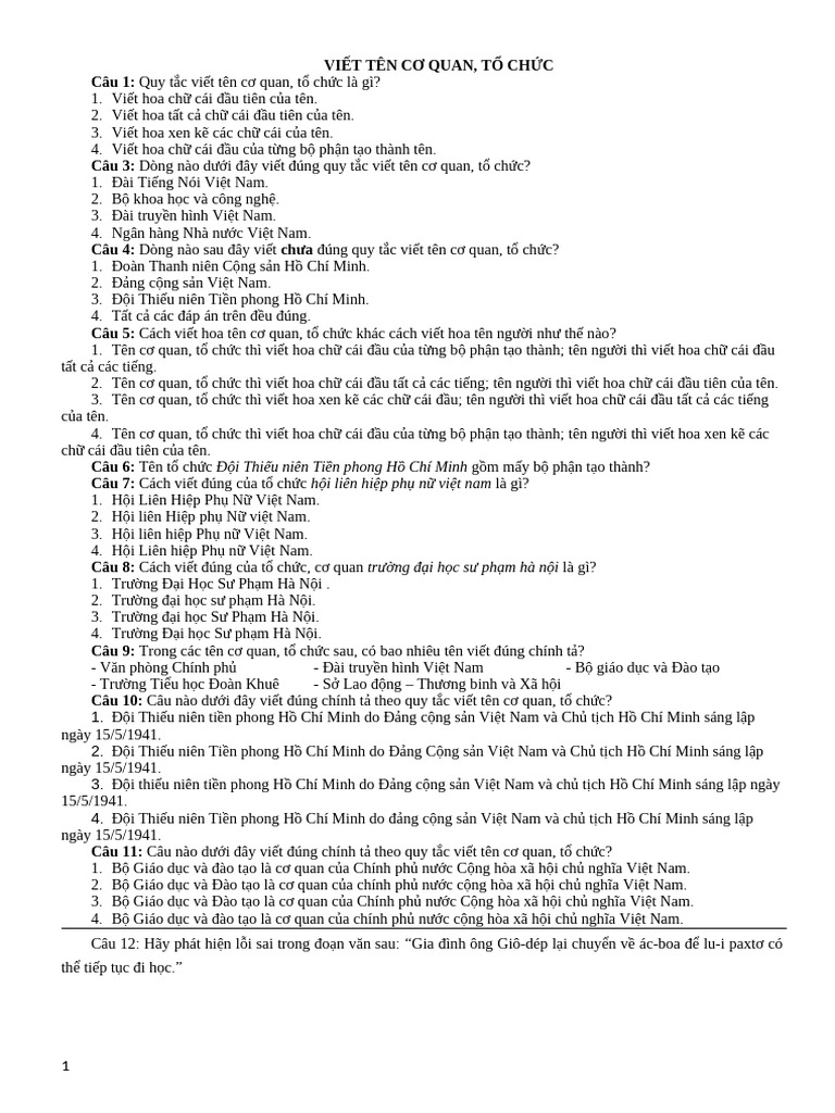 BT TN Viết hoa + Từ | PDF