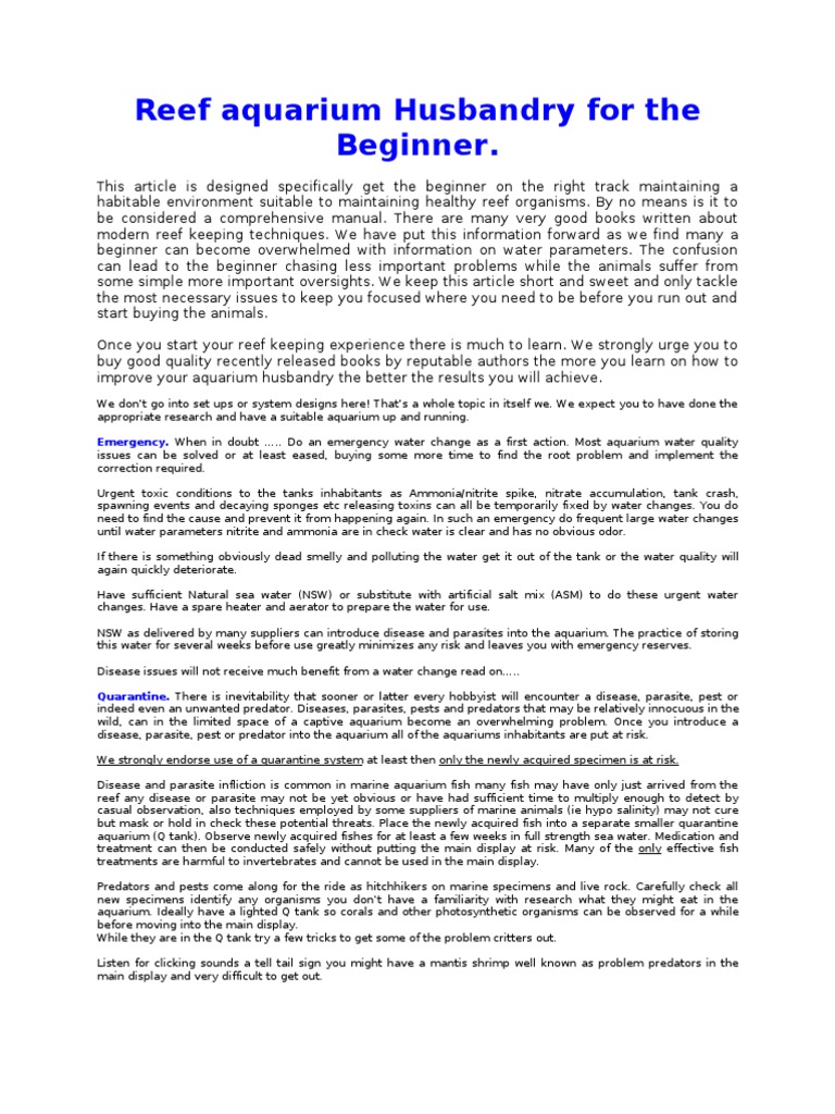 Aquarium Husbandry For The Beginner | PDF | Aquarium | Alkalinity