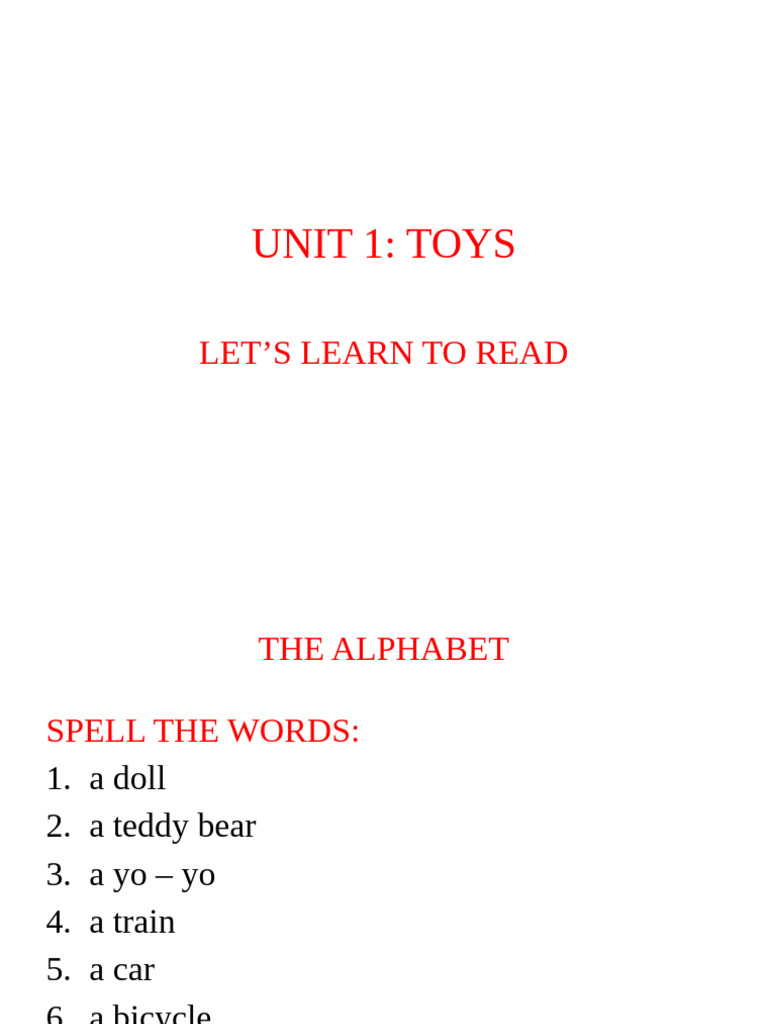 Unit 1 - Let's Learn To Read | PDF