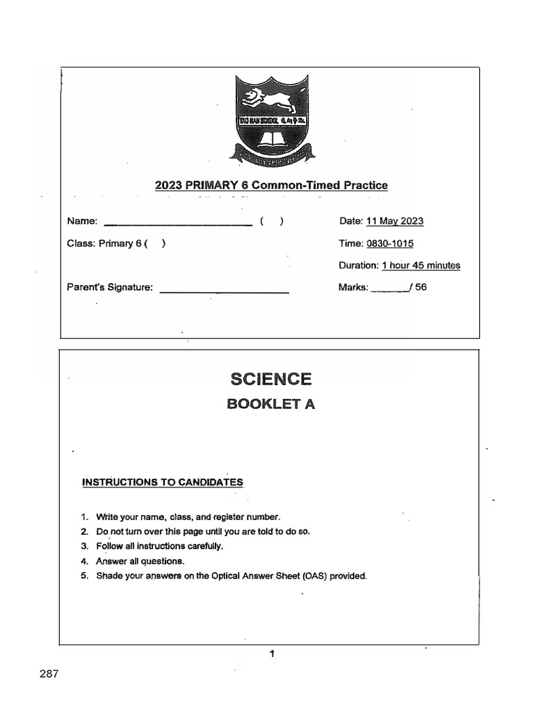 P6 Science WA2 2023 TaoNan Exam Papers | PDF