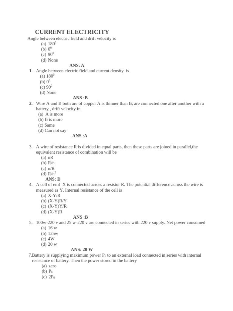 Physics MCQs for Students | PDF | Electrical Resistance And Conductance ...