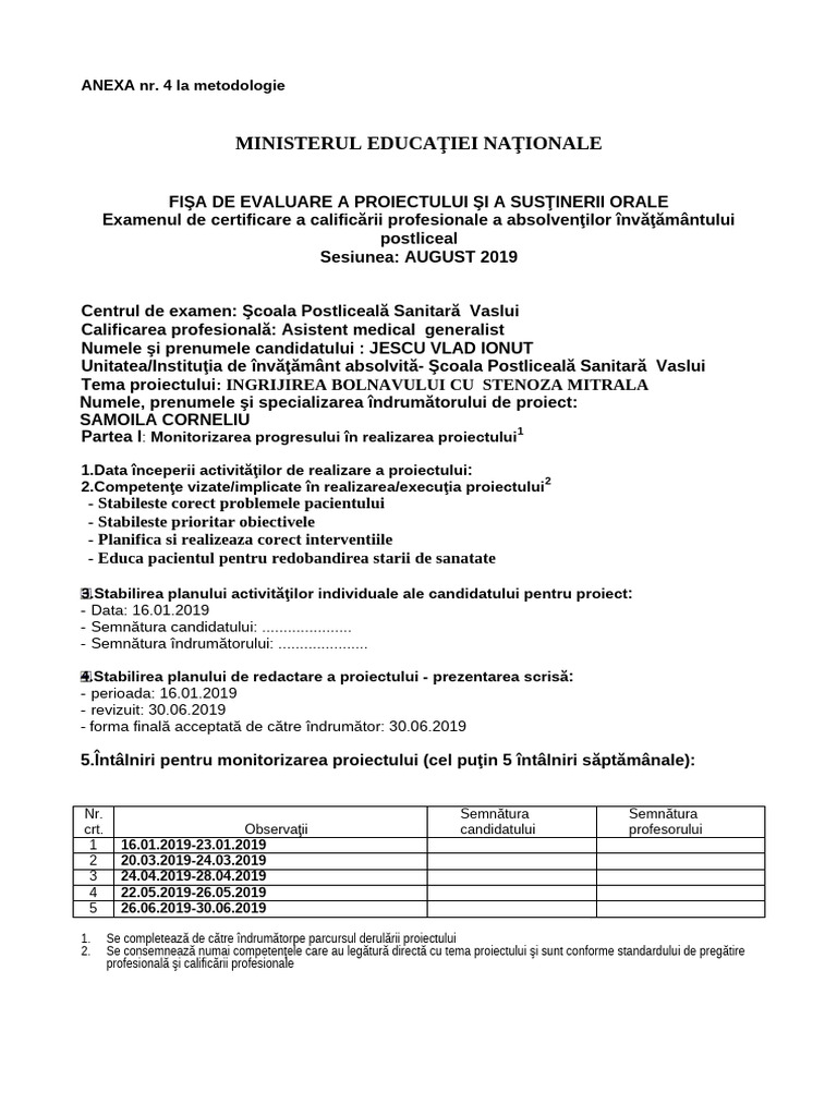 Fisa de Evaluare - Mosneanu Loredana - Anexa | PDF