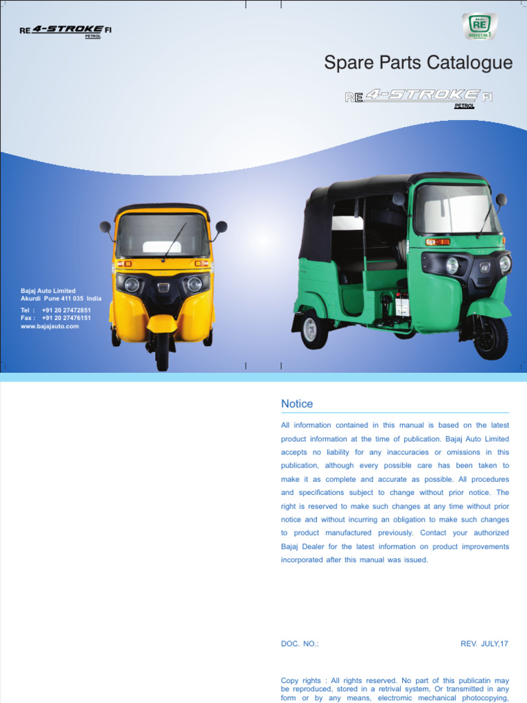 Bajaj RE 4S FI Spare Parts Catalogue | PDF | Clutch | Piston
