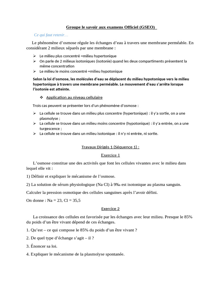 TD1.Seq1.Echanges en Eau | PDF