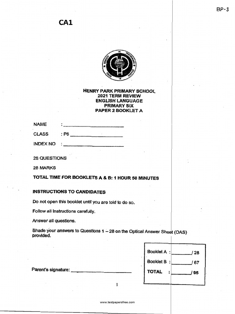 P6 English 2021 CA1 Henry Park | PDF