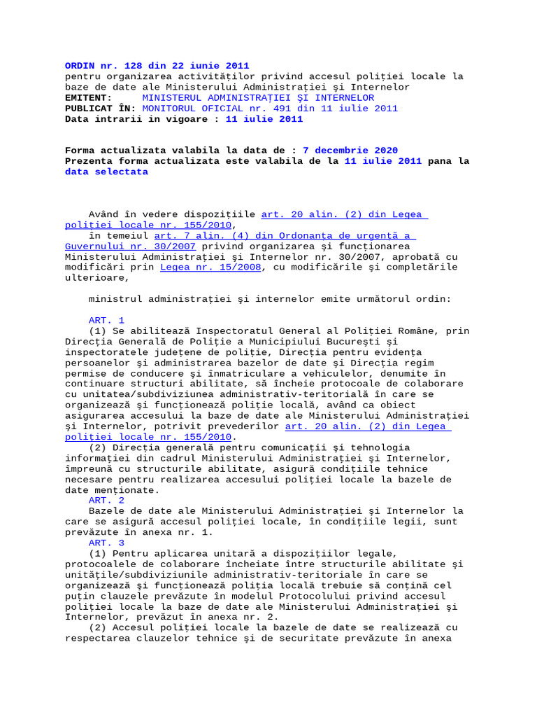 ORDIN NR 128 2011 | PDF