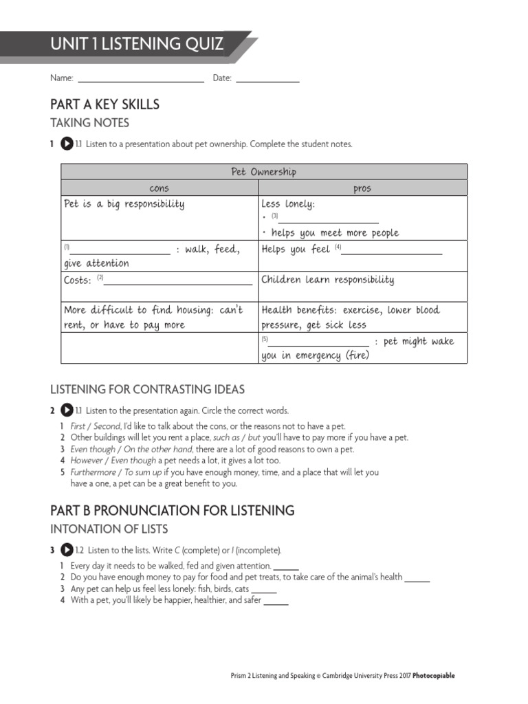 Prism LS L2 Quiz U01 | PDF