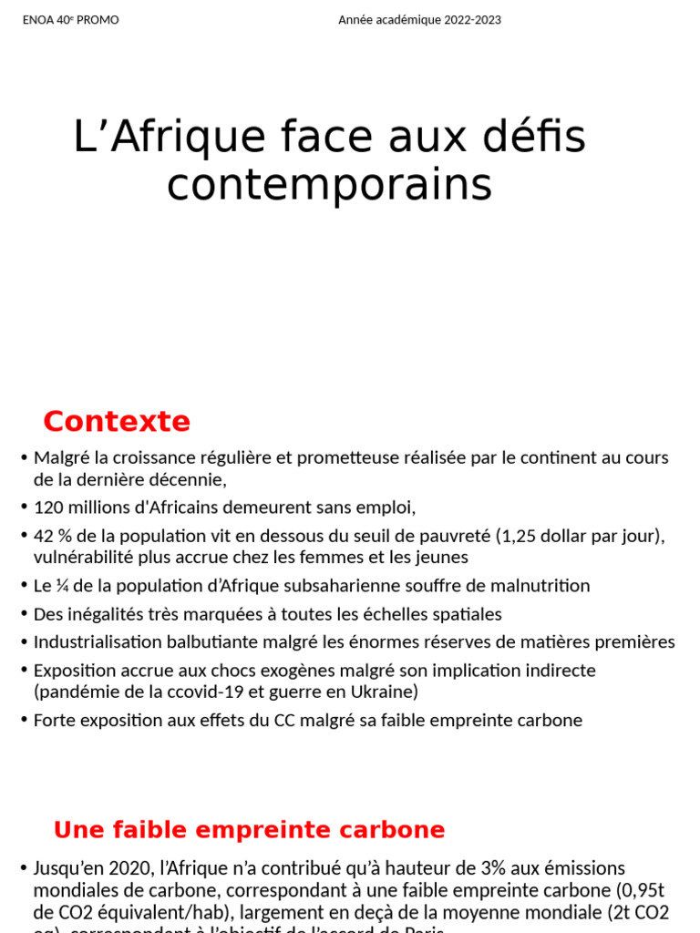 Geo 201 - 2022 Afrique Et Defis Contemporains | PDF