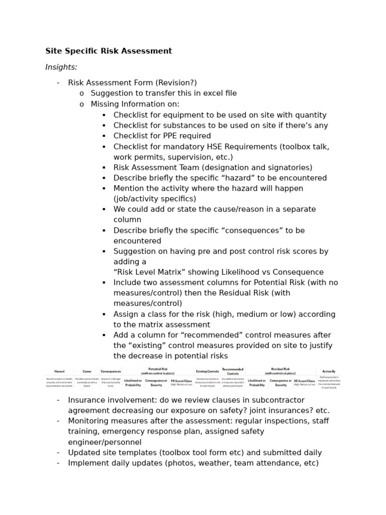 Site Specific Risk Assessment | PDF