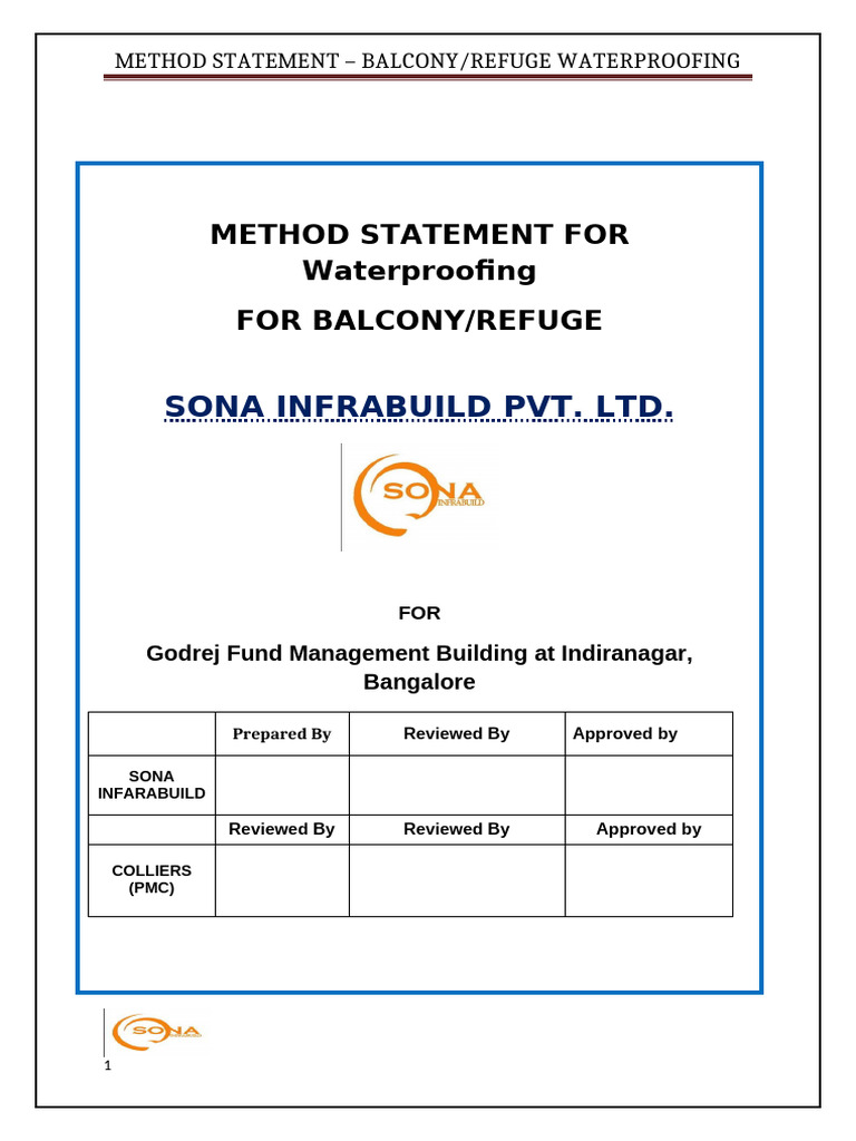 3.method Statement - Waterproofing Balcony & Refuge Area - GFM | PDF
