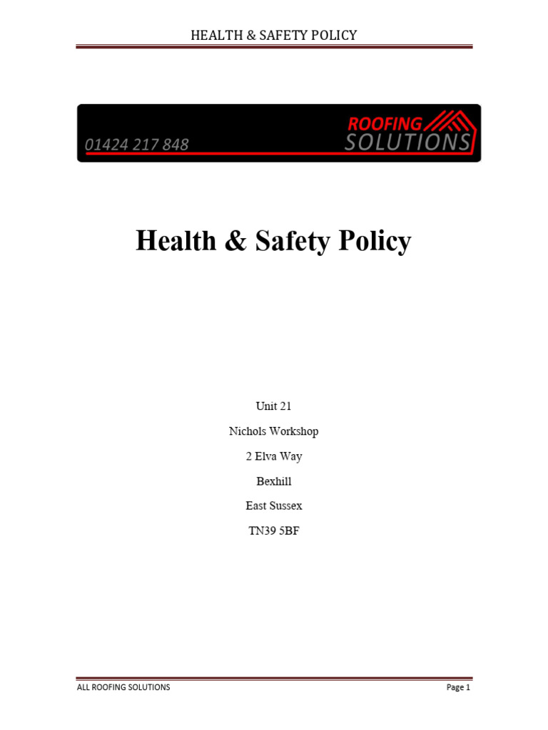 All Roofing Solutions Health & Safety Policy | PDF