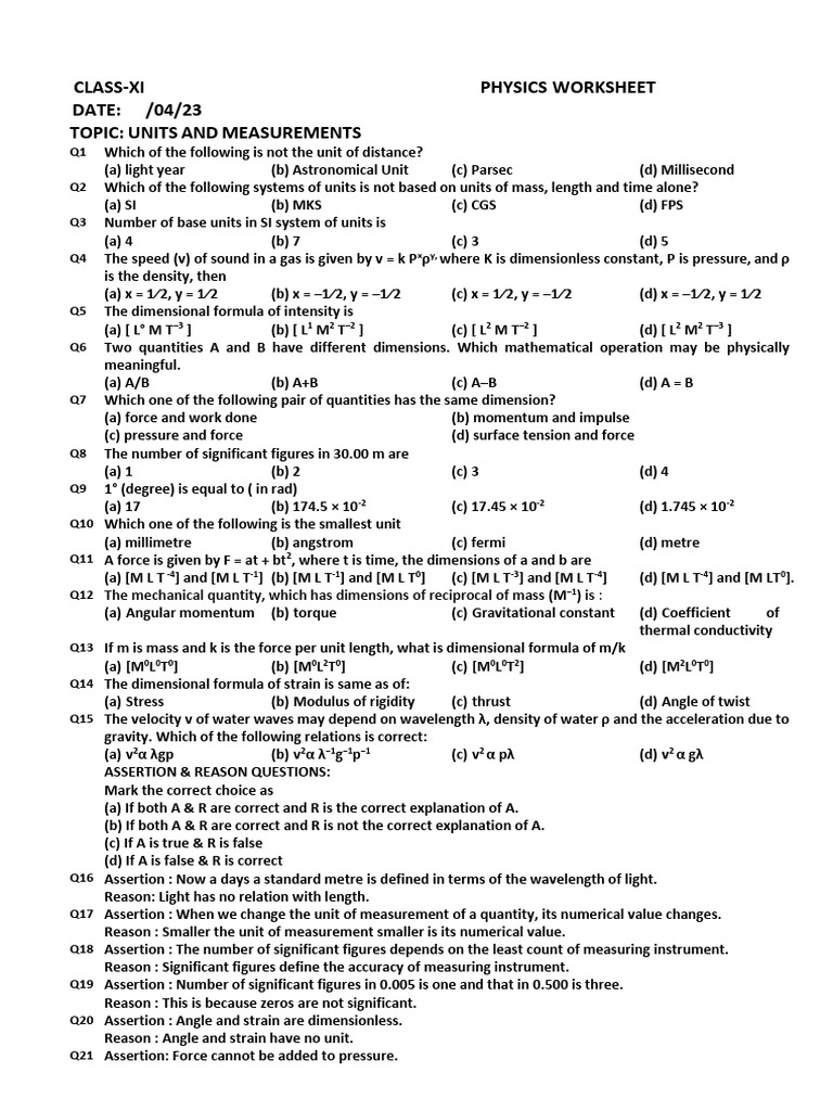 Worksheet1 2024 | PDF | Significant Figures | Physics