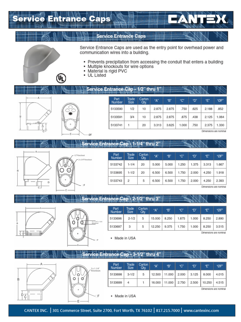 CANTEX Service Entrance Cap Sell Sheet | PDF