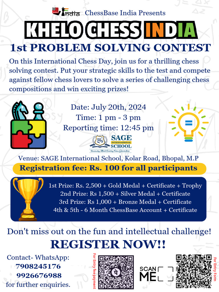 1st Khelo Chess India Problem Solving Contest | PDF