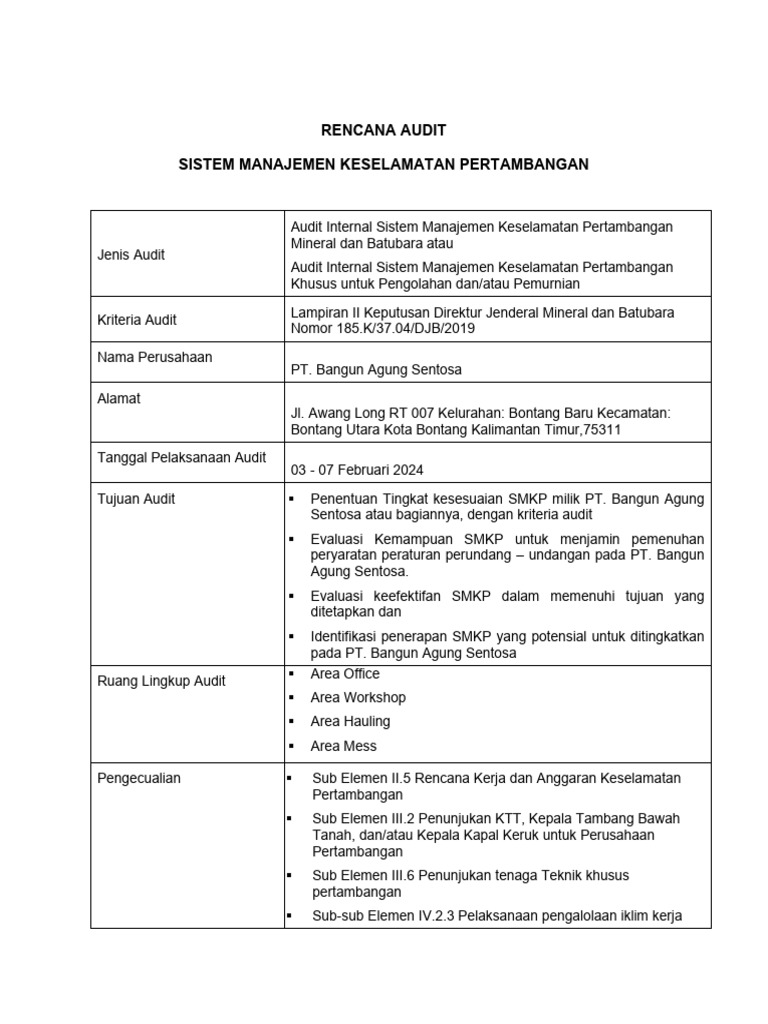 Formulir Rencana Audit PT. BAS 2023 | PDF