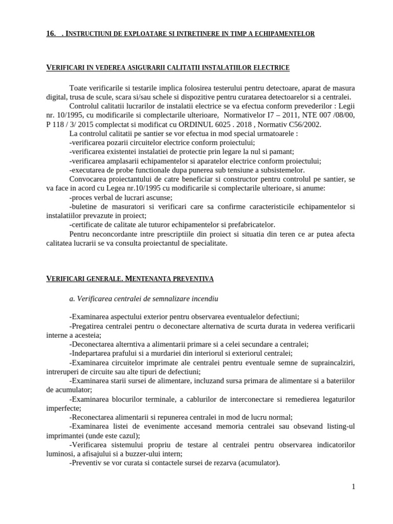 TEMA 16 - Verificari in Vederea Asigurarii Calitatii Instalatiilor | PDF