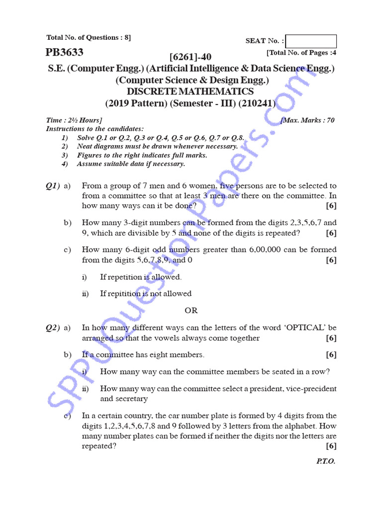 Be Computer Engineering Semester 3 2024 May Discrete Mathematics DM Pattern 2019 | PDF