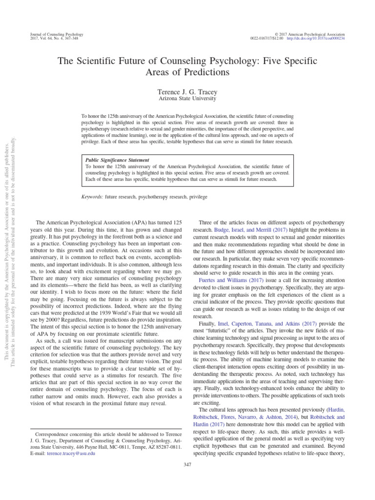 The Scientific Future of Counseling Psychology Fiv | PDF