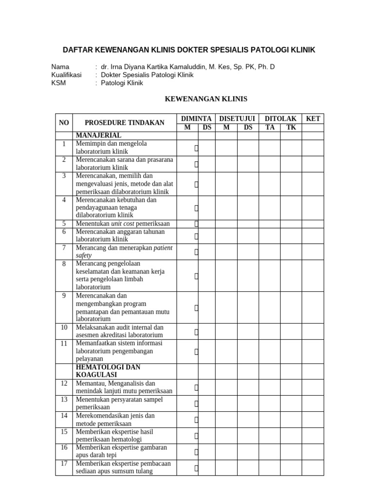 RKK Dokter Patologi Klinik | PDF