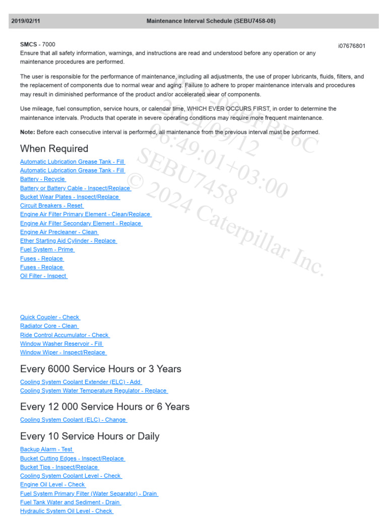 Maintenance Interval Schedule (SEBU7458-08) | PDF